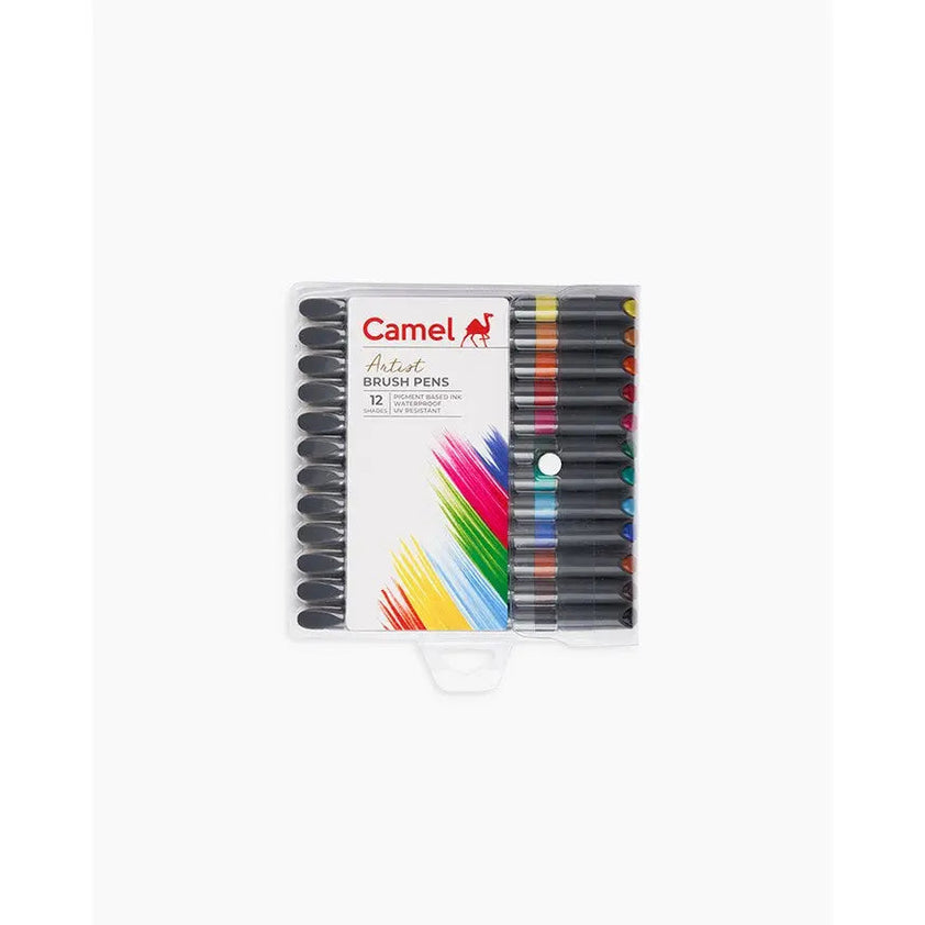 Camel Artist Brush Pen Set - 12 Shades - Water-Based Permanent Ink ...