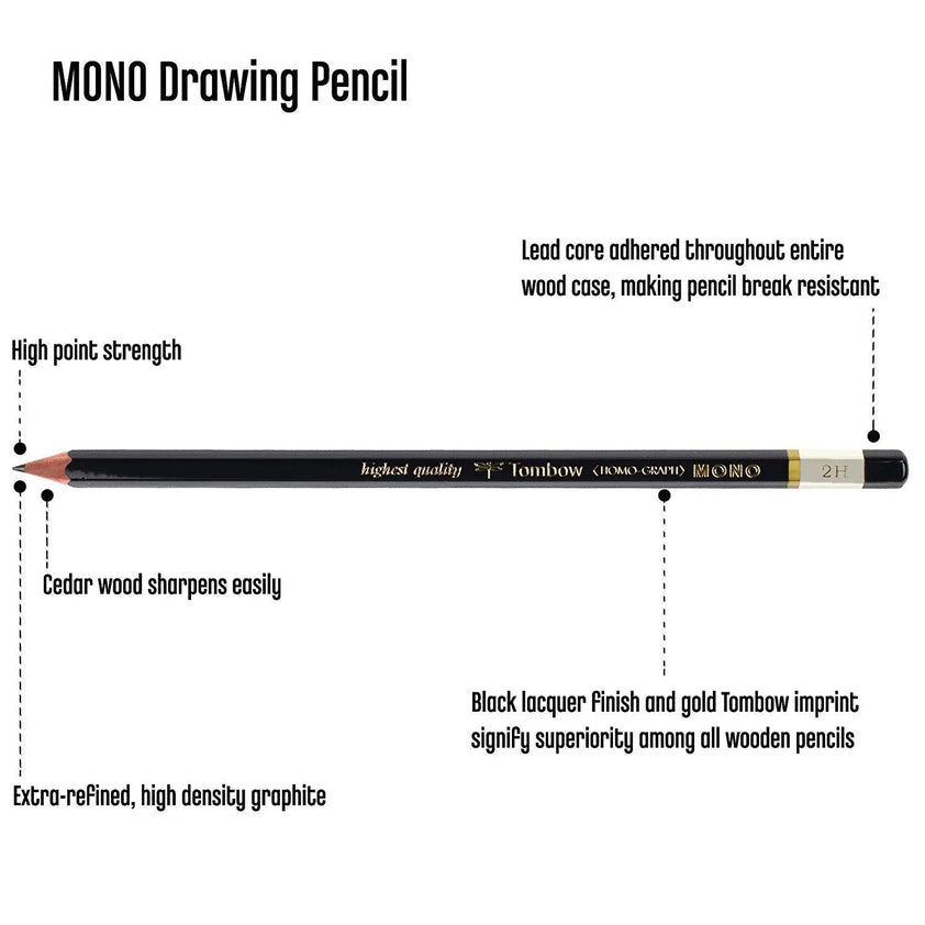 Tombow Mono Graphite Pencil Set, 12 Assorted Grades With Free Mono ...