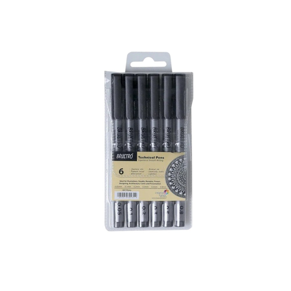 Brustro Fineliner Technical Pen Set - Set of 6 - 0.05mm to 0.8mm ...